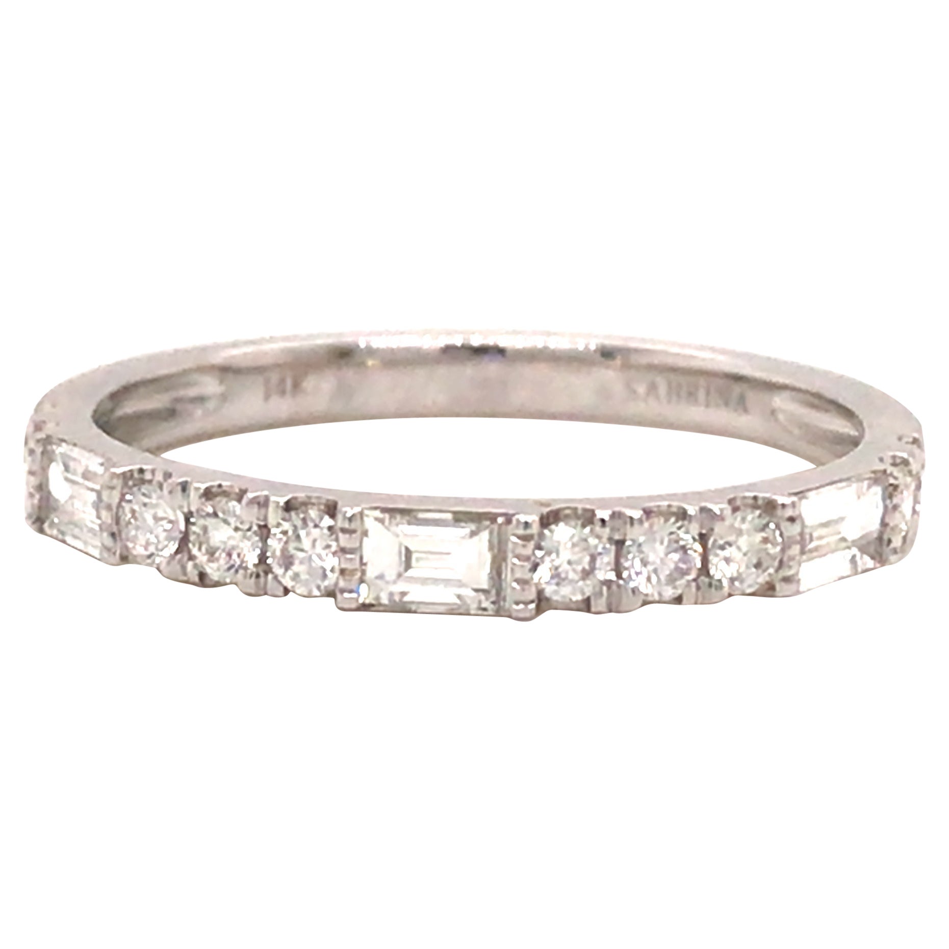 Wide Round and Baguette Diamond Gold Band For Sale at 1stDibs