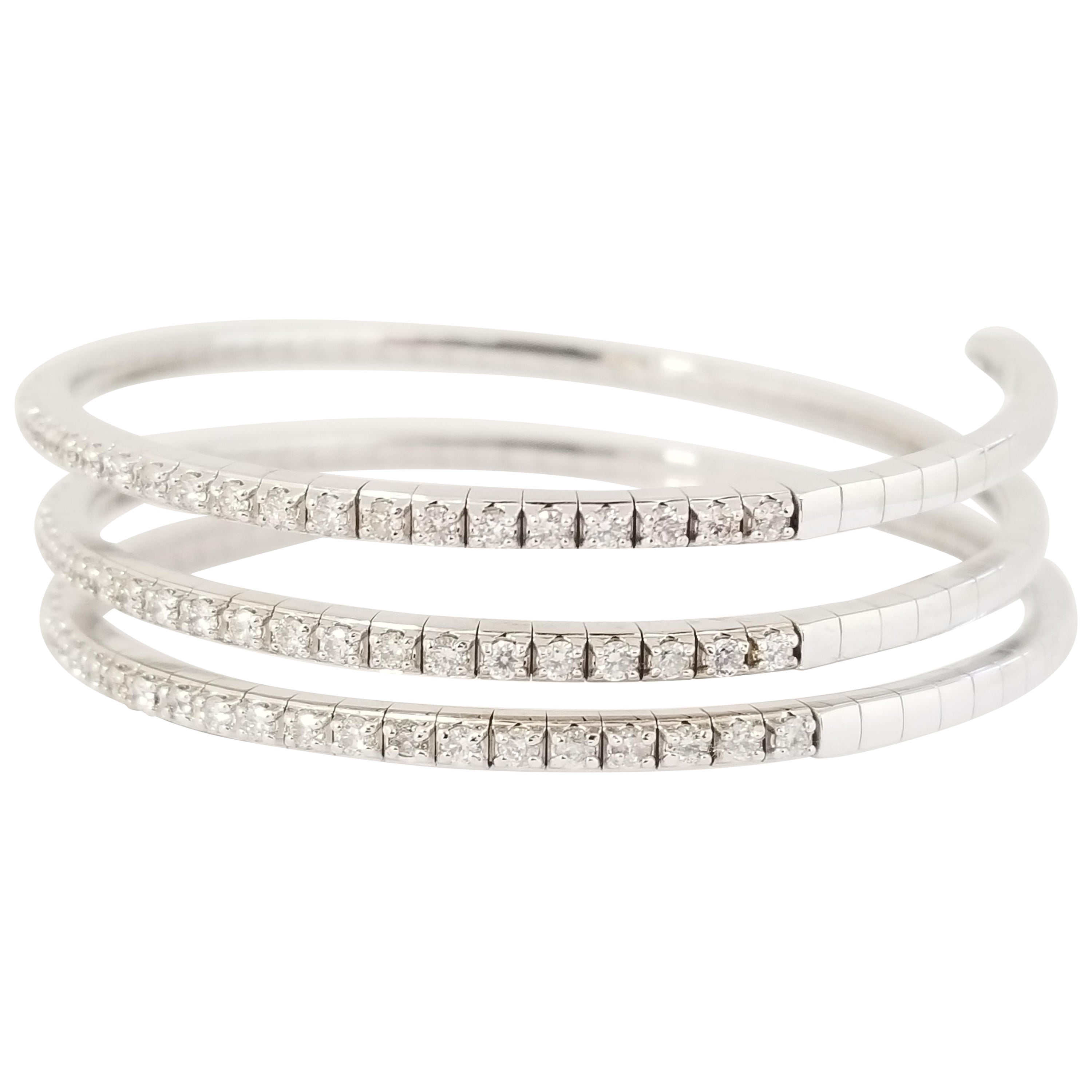 14 Karat White Gold 2.85 Carat Diamond Triple Row Flexible Bangle For ...