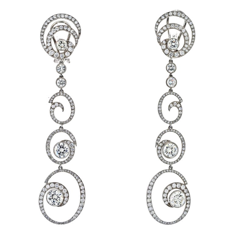 Swirl Design 18K Gold Diamond Earrings 7.85 TCW For Sale at 1stDibs