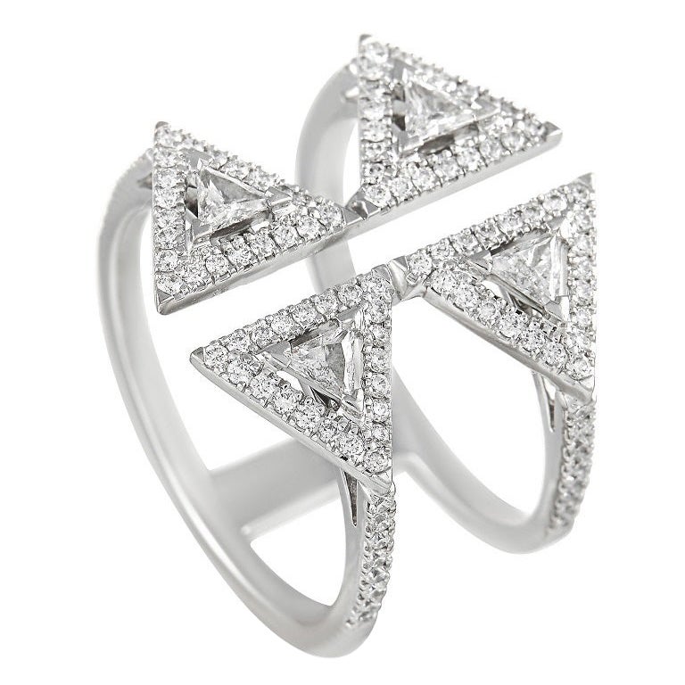 Messika 18K White Gold 0.72 ct Diamond Triangle Cuff Ring For Sale at ...