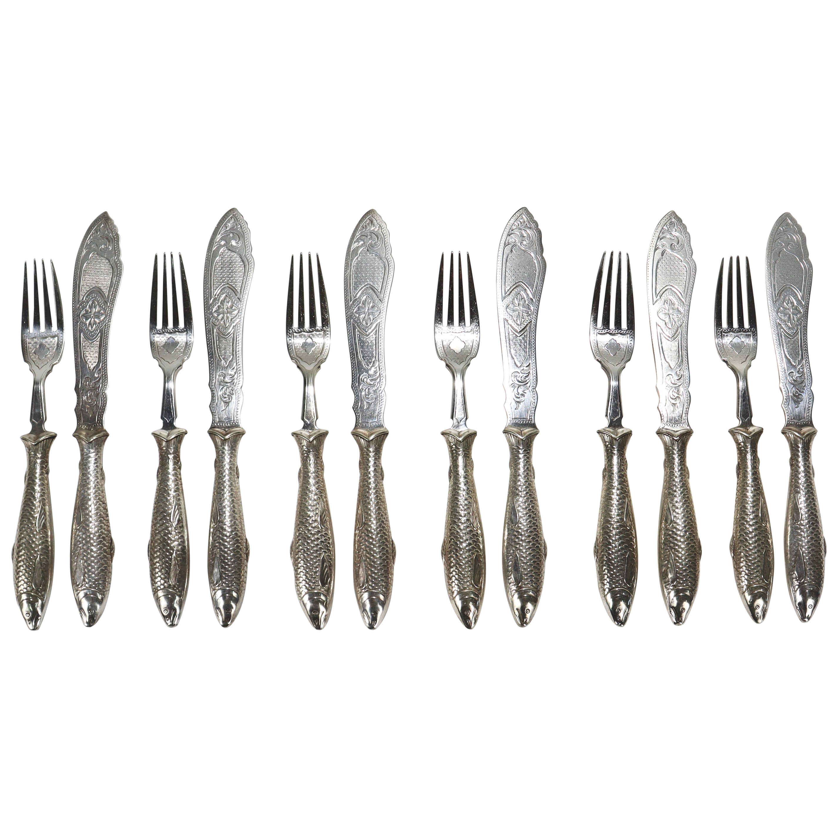 Antique English Fish Knives and Forks With Sterling Silver Blades at ...