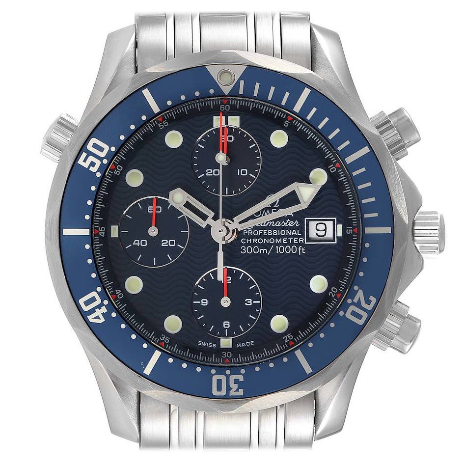 Omega Speedmaster Date Blue Dial Chrono Watch 3212.80.00 Card For Sale ...