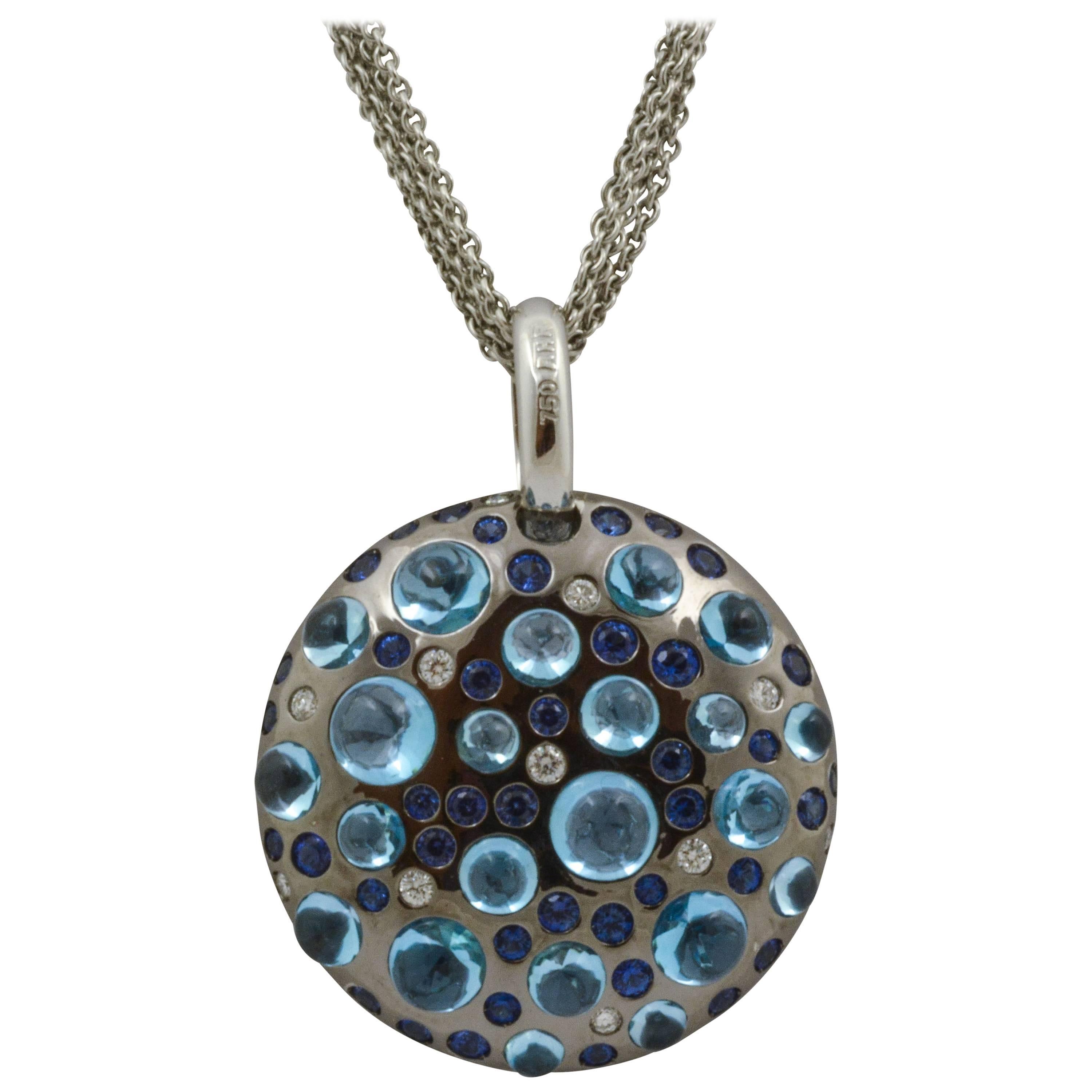Rodney Rayner Blue Sapphire Blue Topaz Diamond Gold Pendant at 1stDibs