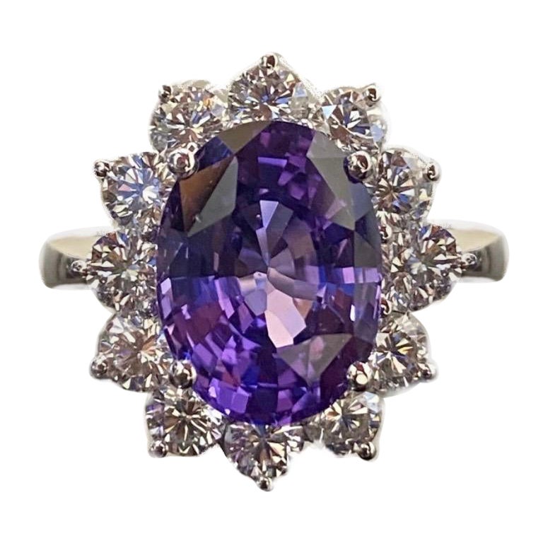 Platinum Halo Diamond Gia No Heat Color Change Purple Sapphire ...
