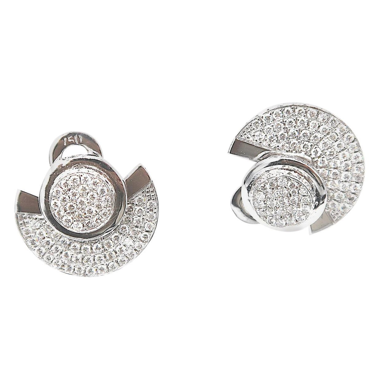 14 Karat White Gold Diamond Pave Round Disc Earrings Omega Back Style ...