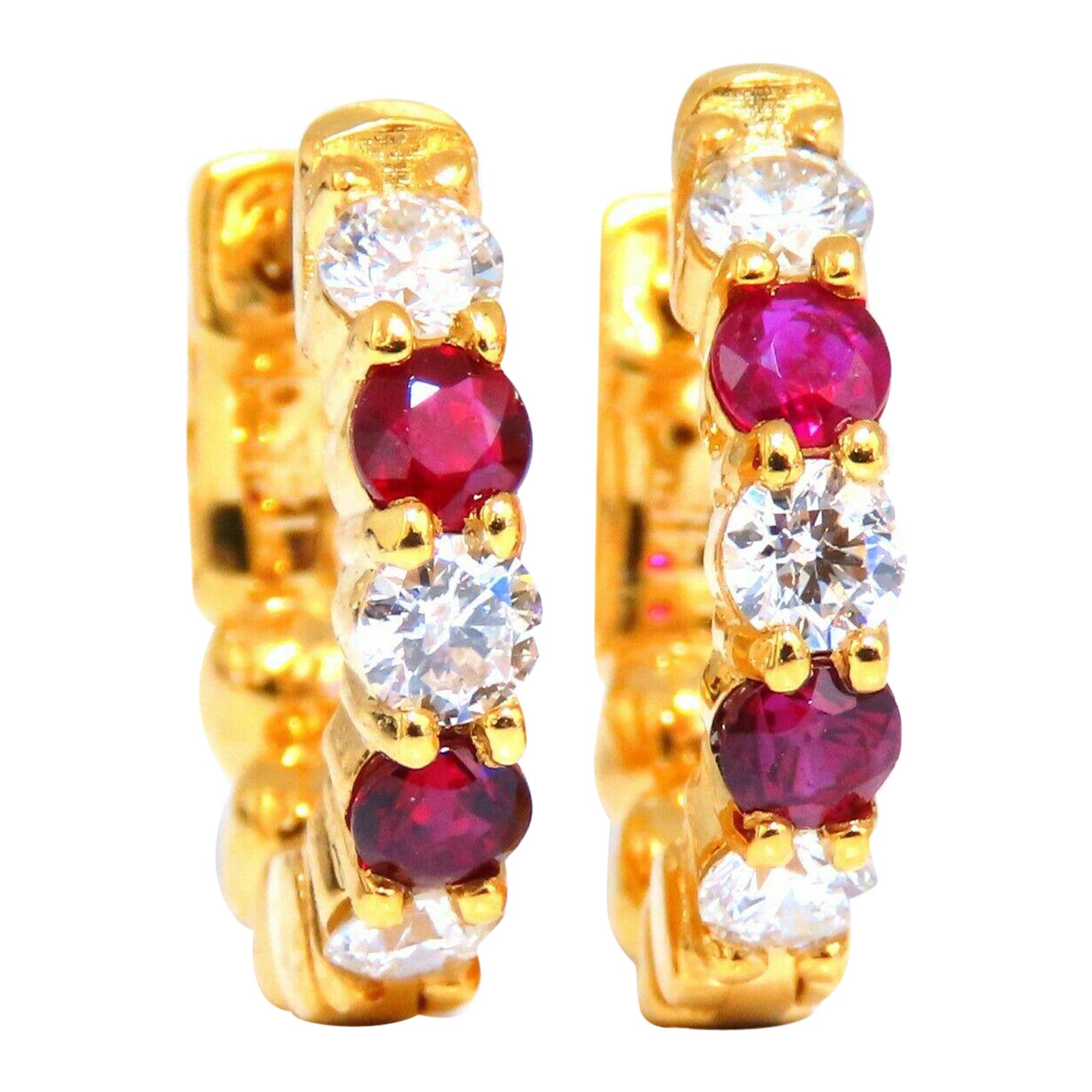 Pair of 14kt Yellow Gold Pearl and Ruby Earrings For Sale at 1stDibs