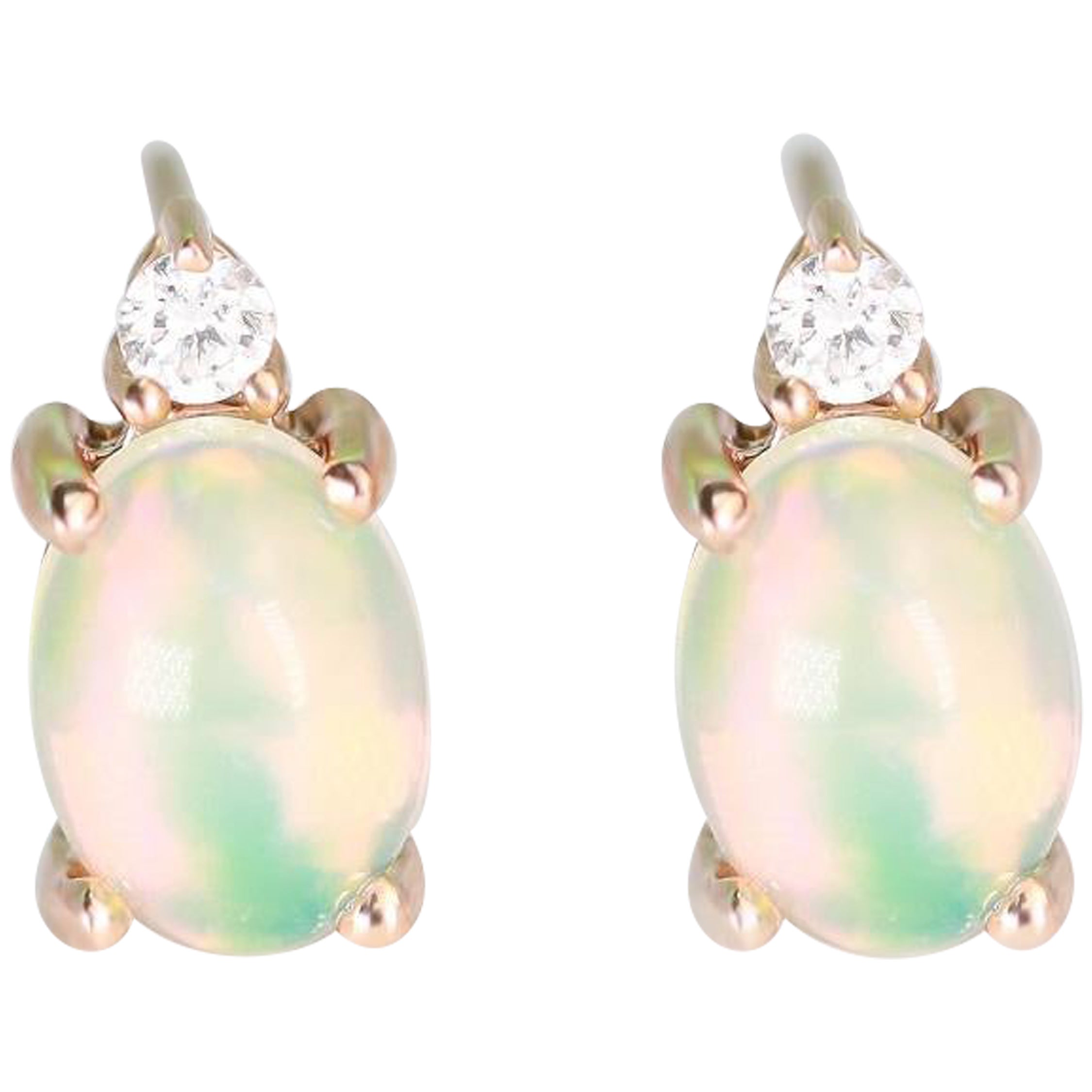 1.33 Carat Pear-Cab Ethiopian Opal Diamond Accents 10k Yellow Gold Studs Earring For Sale at 1stDibs