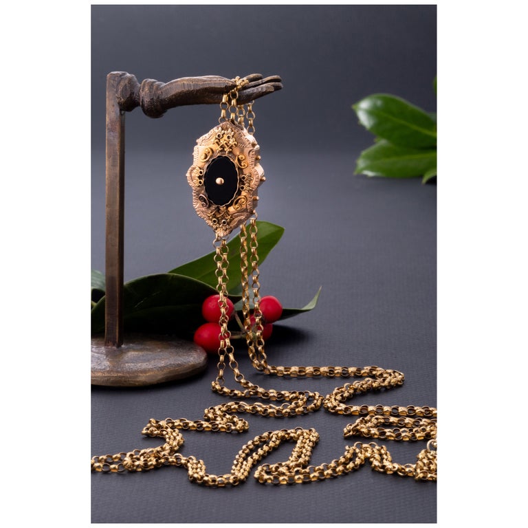 Antique Victorian 14K Gold Muff Chain, Antique Gold Slider Chain at 1stDibs