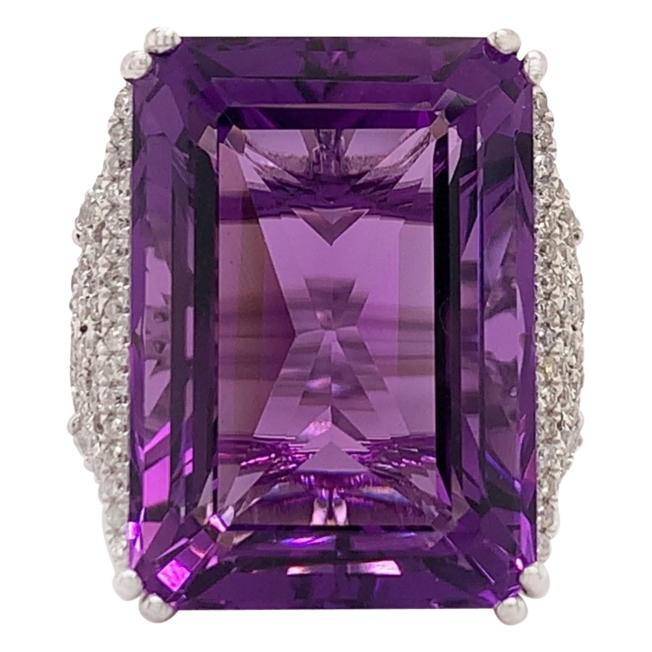 16.168 Carat Rectangle Amethyst Emerald Gold Ring at 1stDibs