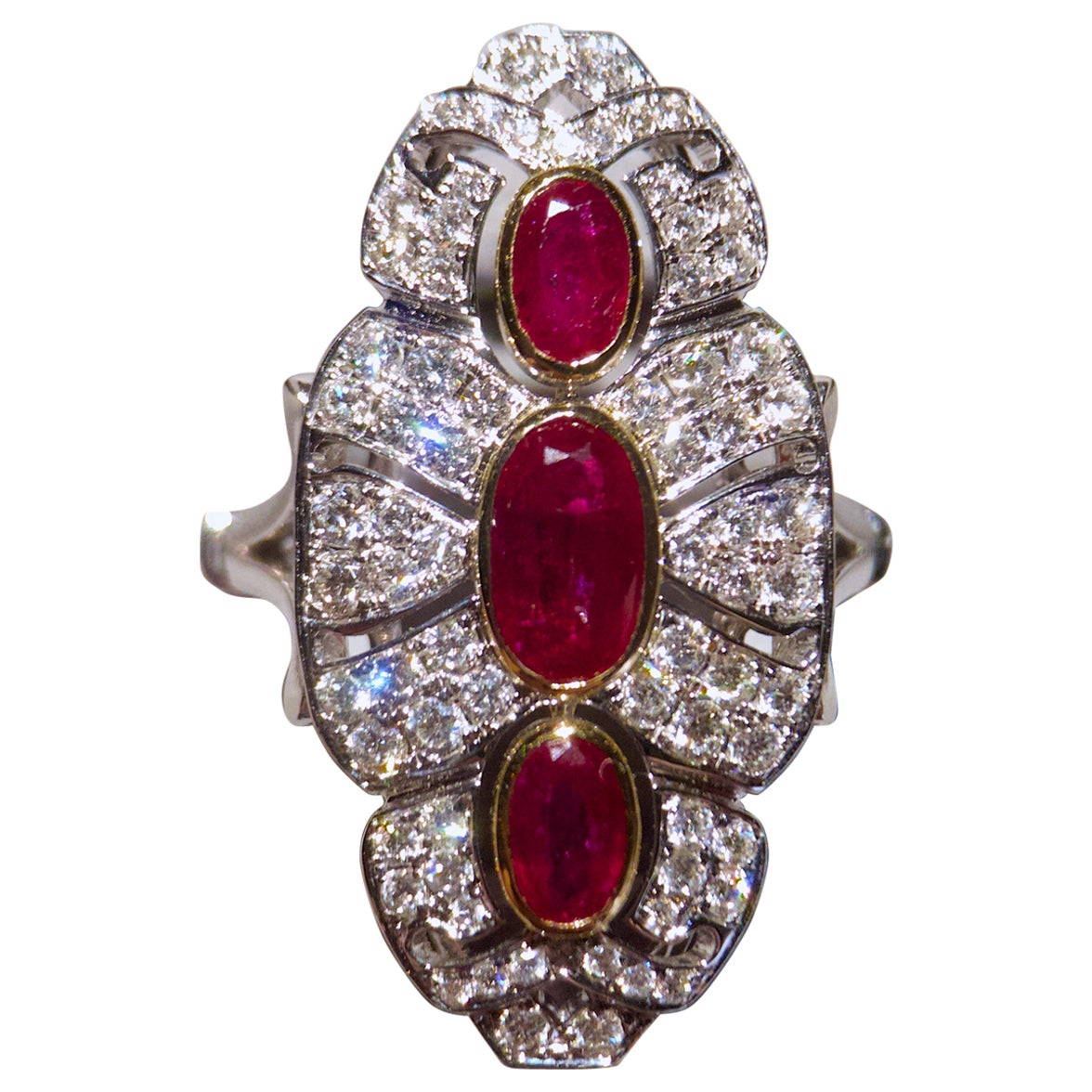 Pigeon blood color Ruby and Diamond Ring at 1stDibs