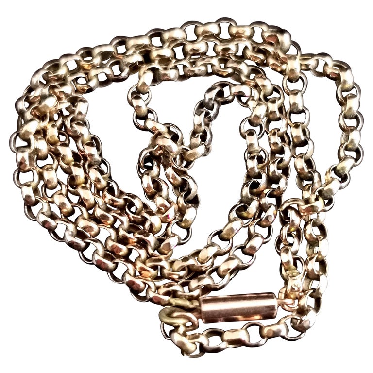 Antique 9k gold rolo link chain necklace, Edwardian era at 1stDibs
