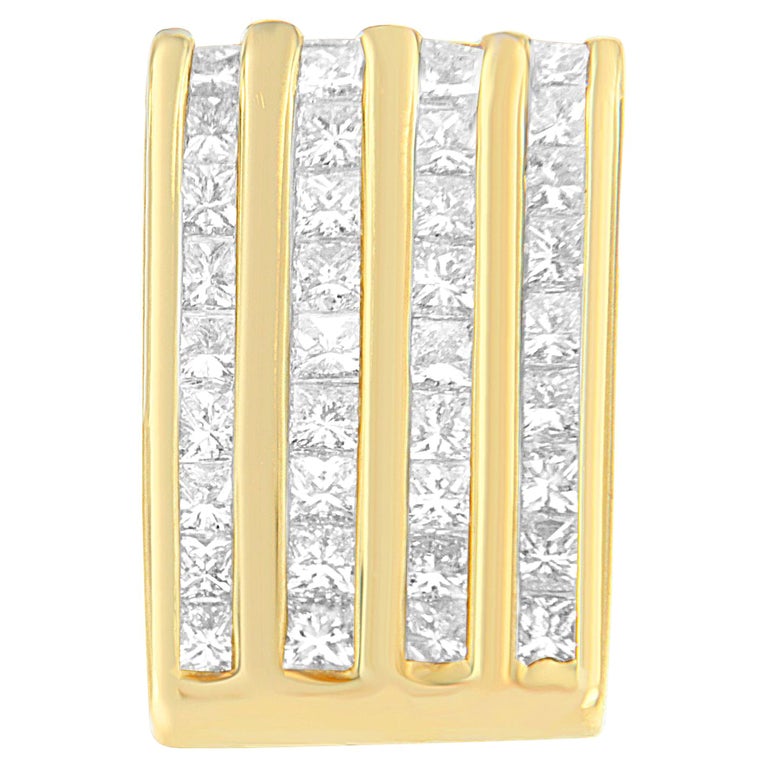 14K Yellow Gold 2 1/3 Carat Princess Cut Diamond Block Pendant Necklace ...