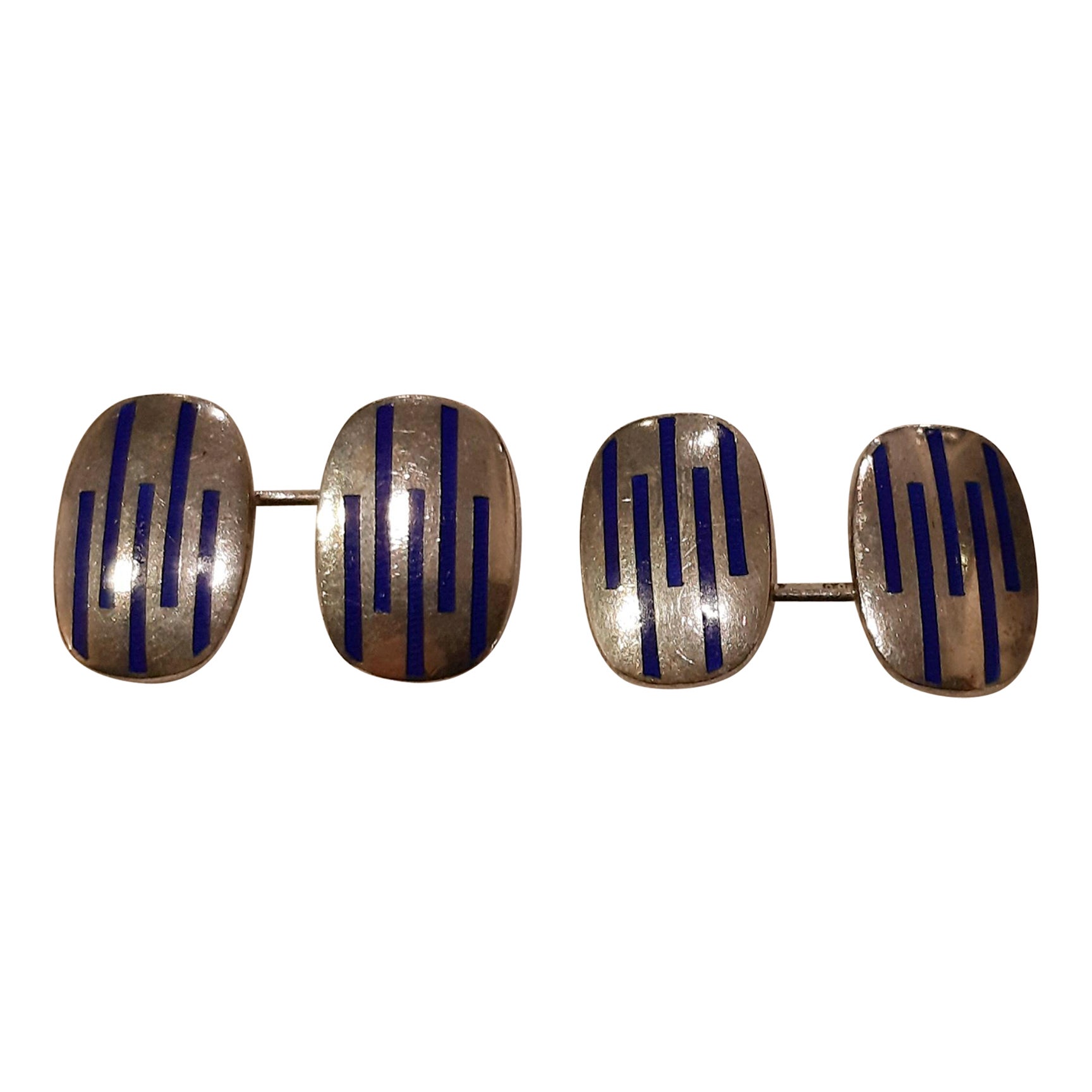 1950s Perli German Modernist Blue Grid Silver Enamel Cufflinks For Sale ...