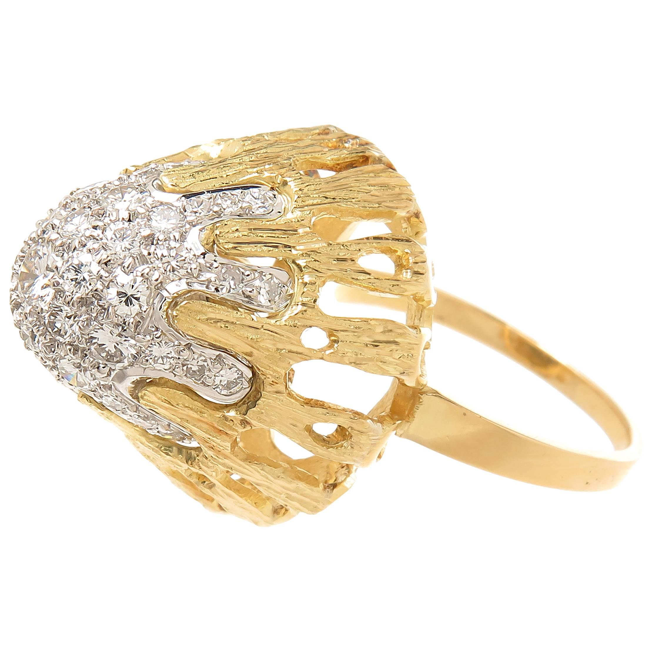1970s Neiman Marcus Diamond Gold Platinum Mid Century Dome Ring at 1stDibs