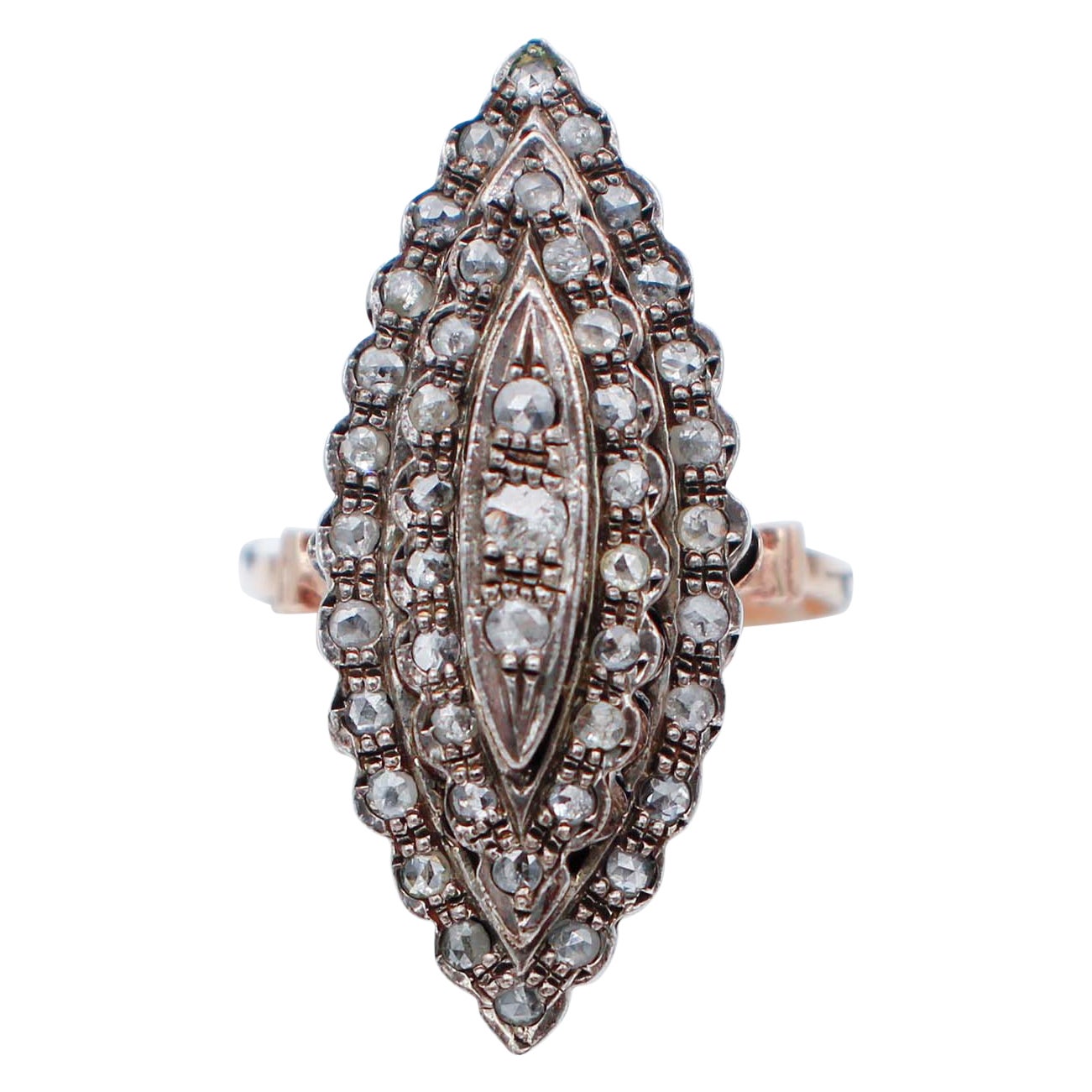 Emerald, Diamonds, 14 Karat Rose Gold and Silver Retro Ring For Sale at ...