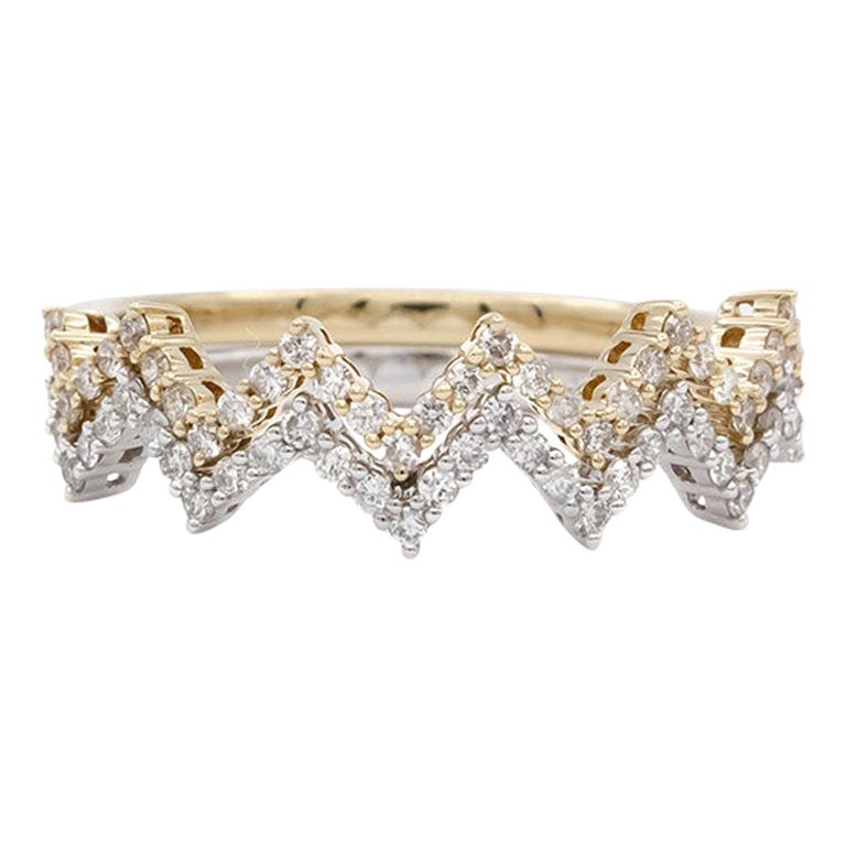 14k Yellow and White Gold Diamond Zig Zag Stacking Fashion Rings For Sale at 1stDibs