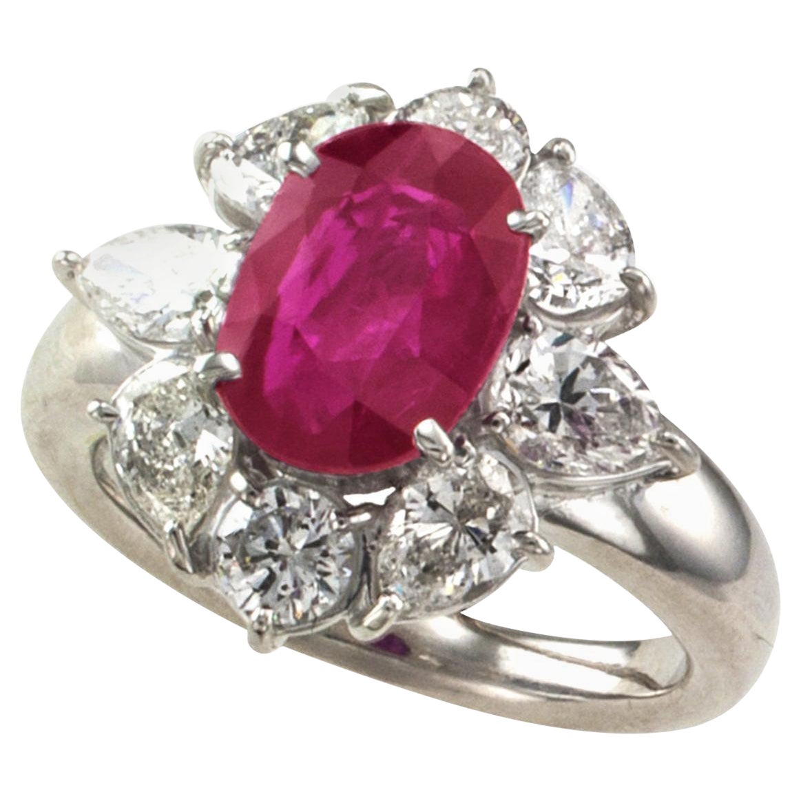 Art Deco Ruby Diamond Platinum Double Cluster Ring For Sale at 1stDibs