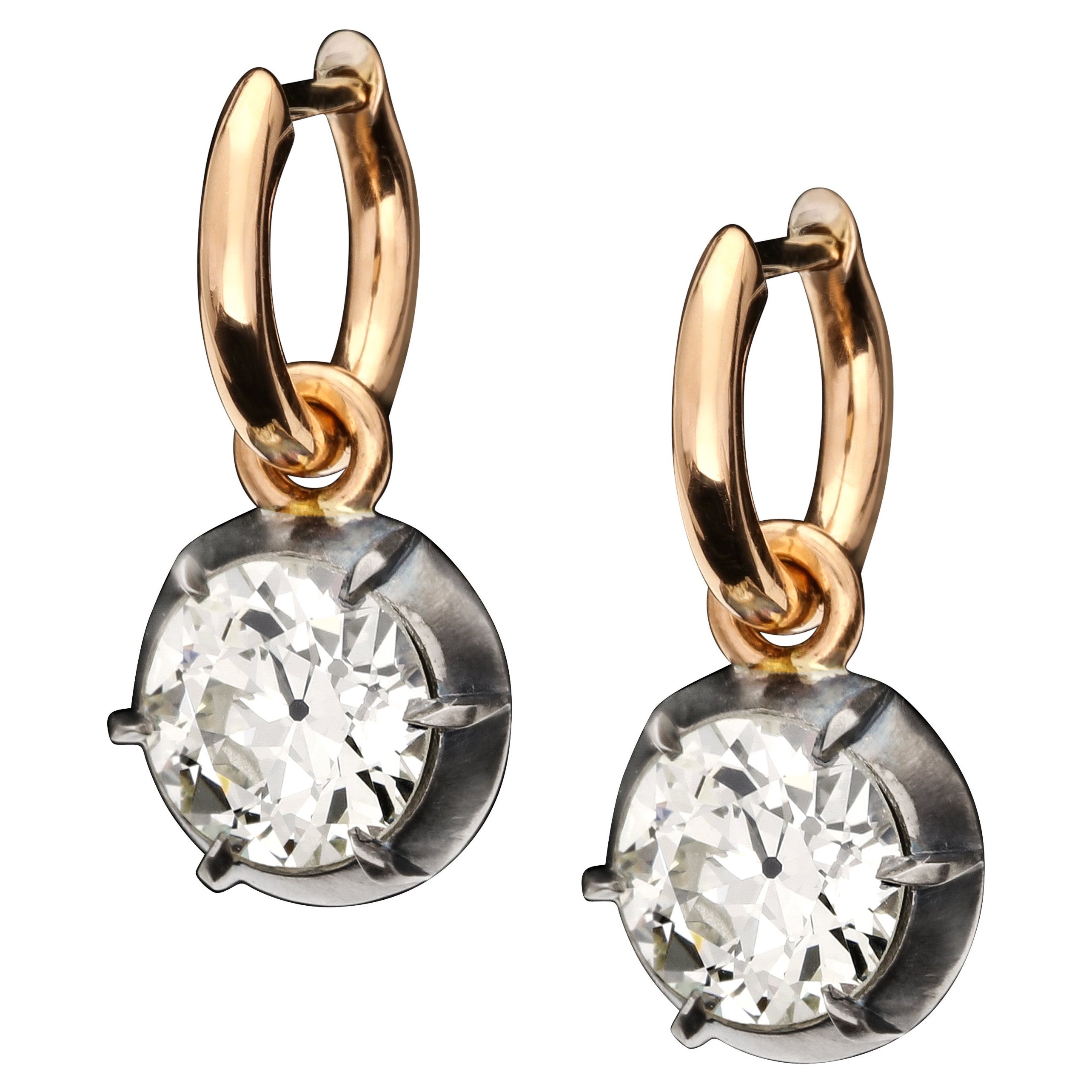 Old European Cut Double Diamond Drop Earrings at 1stDibs
