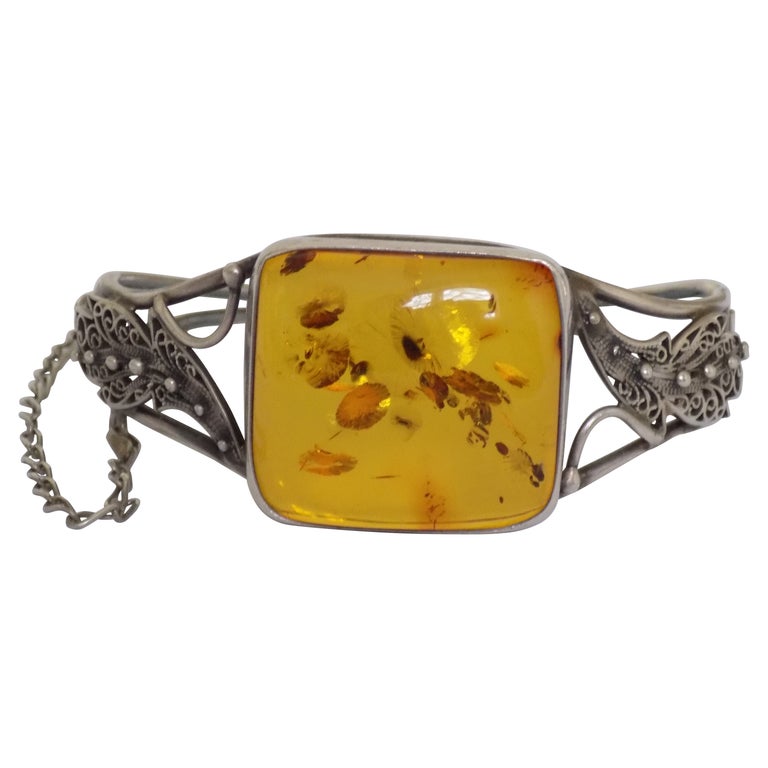 Vintage Amber Silver Bangle Bracelet For Sale at 1stDibs | amber bangle