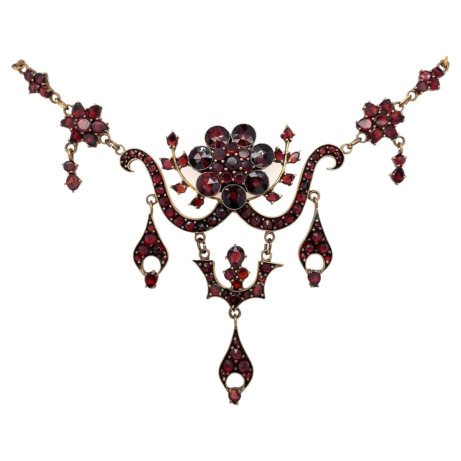 Bohemian Garnet Necklace Rosette with drops For Sale at 1stDibs ...