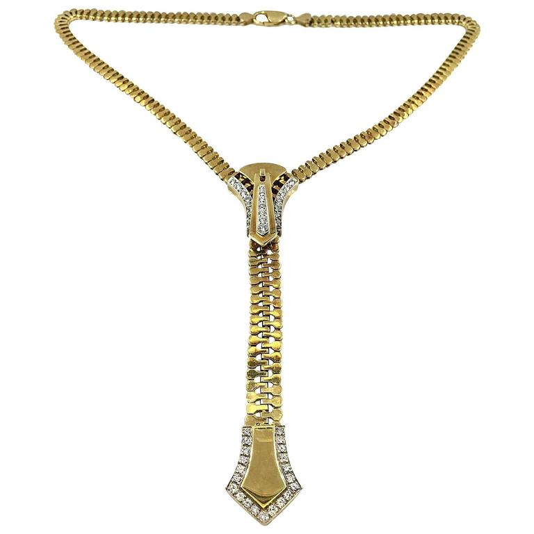 Diamond Gold Zipper Necklace at 1stDibs