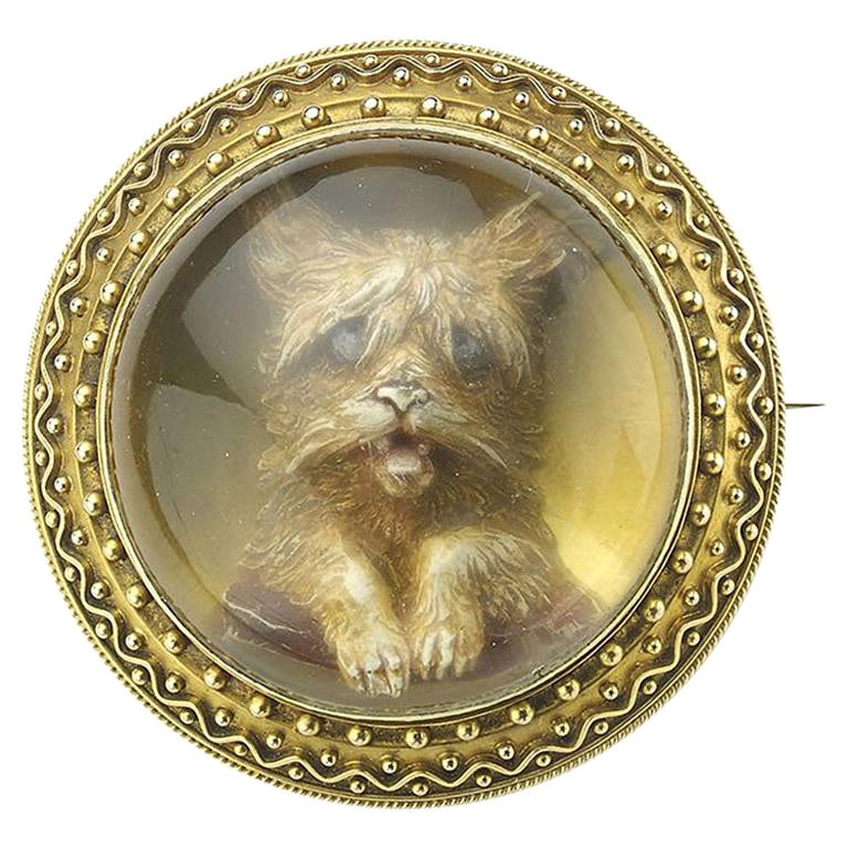 Antique English Essex Crystal Gold Dog Brooch For Sale at 1stDibs