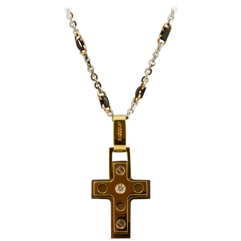 Baraka Diamond Stainless Steel Gold Cross Necklace at 1stDibs | baraka ...
