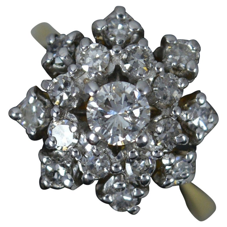 18 Carat Gold and 0.75 Carat Diamond Snowflake Cluster Ring at 1stDibs