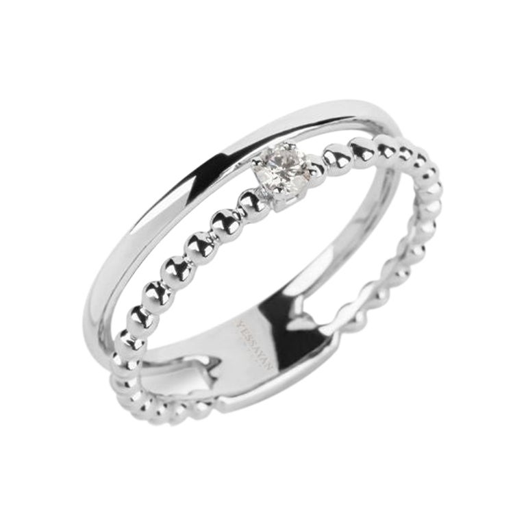 Customizable Double Bead Band Diamond Ring in 18K White Gold For Sale ...