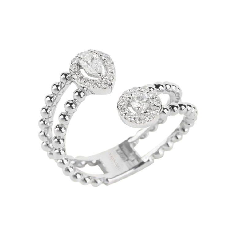 Customizable Diamond Cocktail Beaded Ring in 18K White Gold For Sale at ...