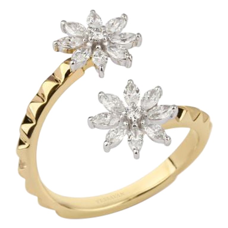Customizable Floral Diamond Studded Ring in 18K Yellow Gold For Sale at ...
