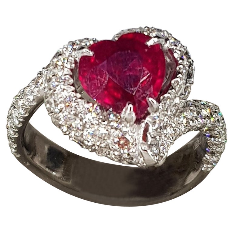 2.04 Carats Ruby with a pavé of 2.24 carats of white diamonds Cocktail ...