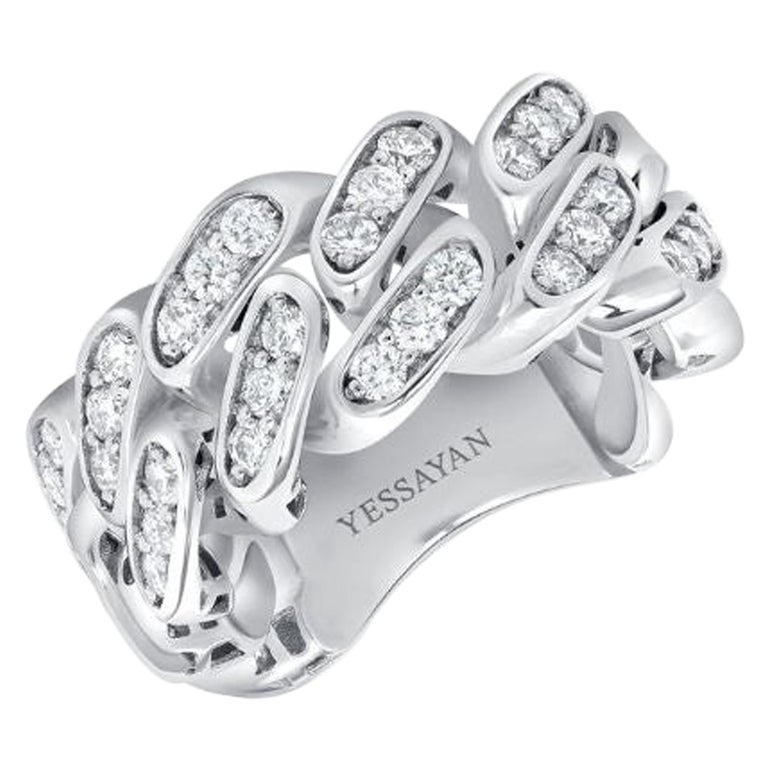 Customizable Cuban Link Diamond Ring in 18K White Gold For Sale at 1stDibs
