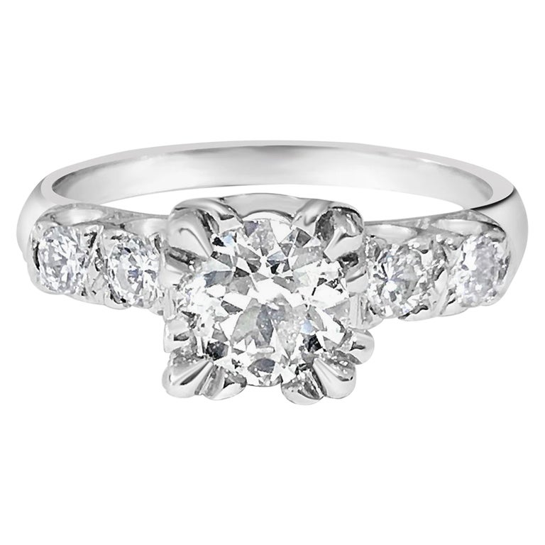 Certified Vintage 1.35 Carat Diamond Engagement Ring For Sale at 1stDibs