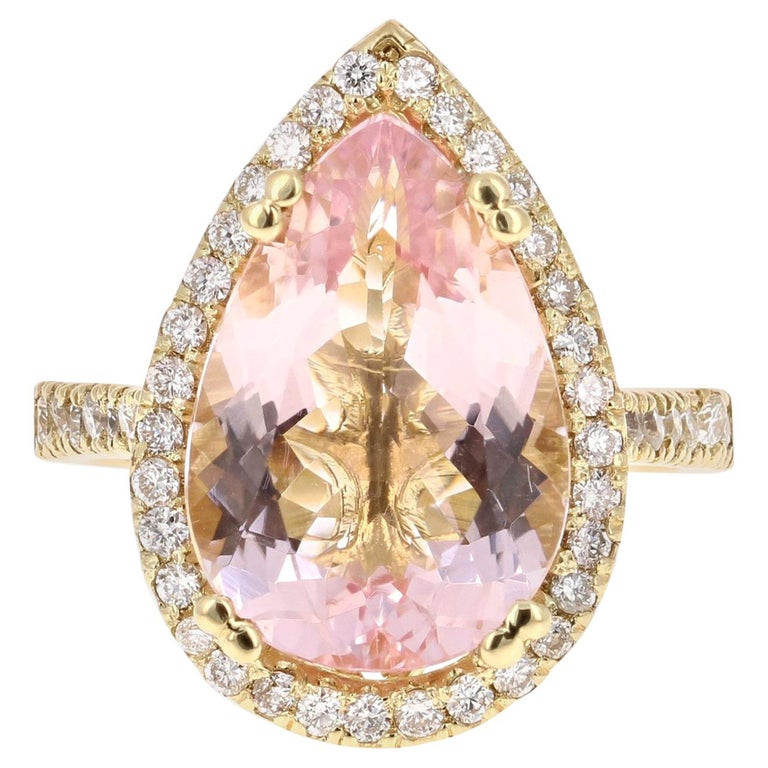 6.31 Carat Morganite Diamond Yellow Gold Cocktail Ring For Sale at 1stDibs