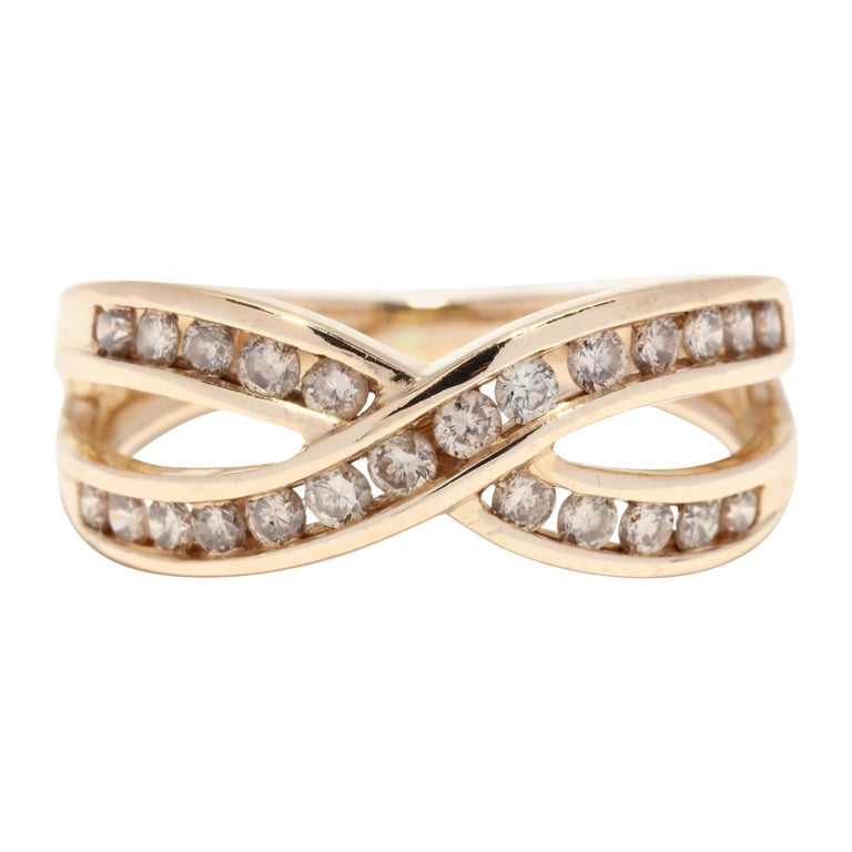 14 Karat Yellow Gold Diamond X Crossover Band For Sale at 1stDibs