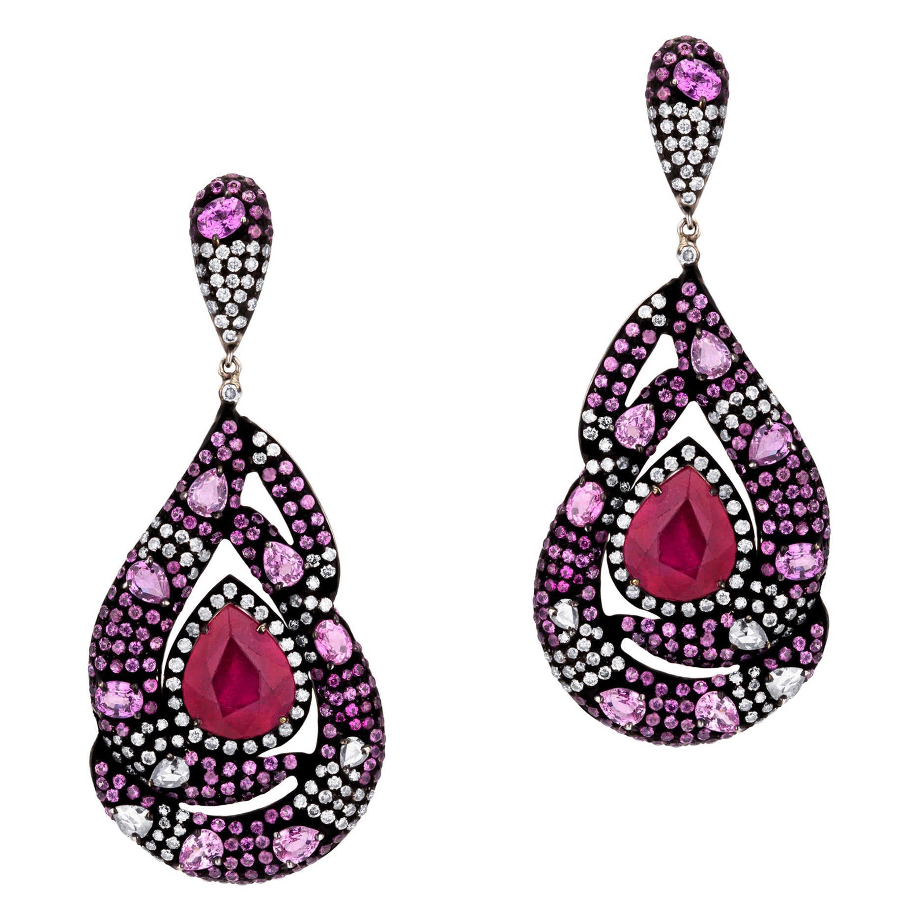 Victorian Style Diamond and Ruby Dangle Earrings For Sale at 1stDibs