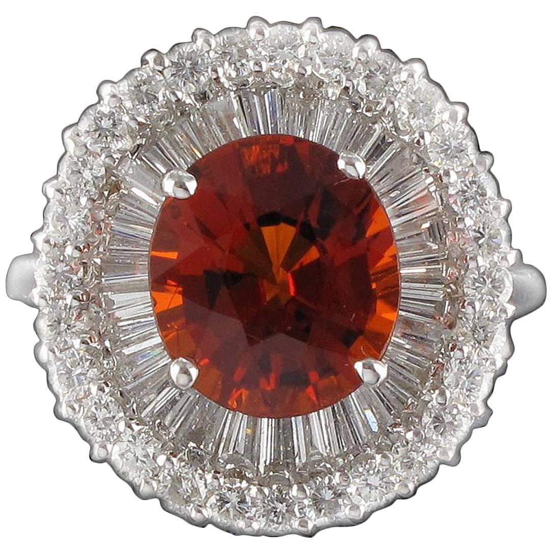 Incredible Spessartite Orange Garnet Diamond Gold Ring For Sale at 1stdibs