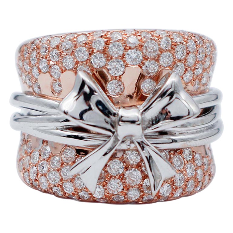 Diamonds, 18 Karat White, Rose and Yellow Gold Band Ring For Sale at ...