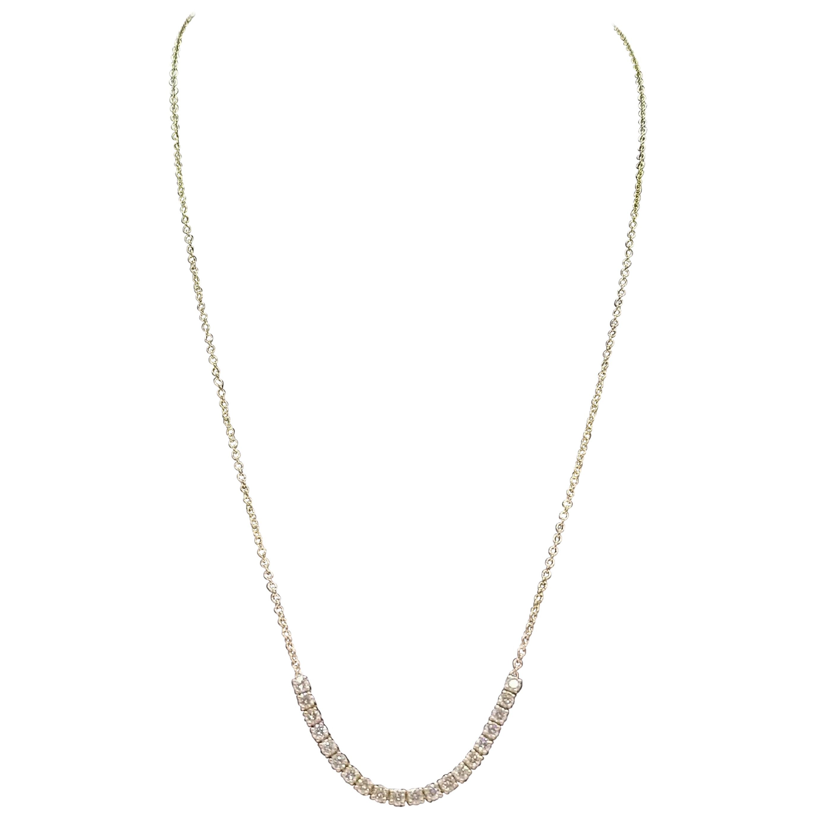 0.90 Carat Round Mini Diamond Tennis Necklace Chain 14 Karat Rose Gold ...