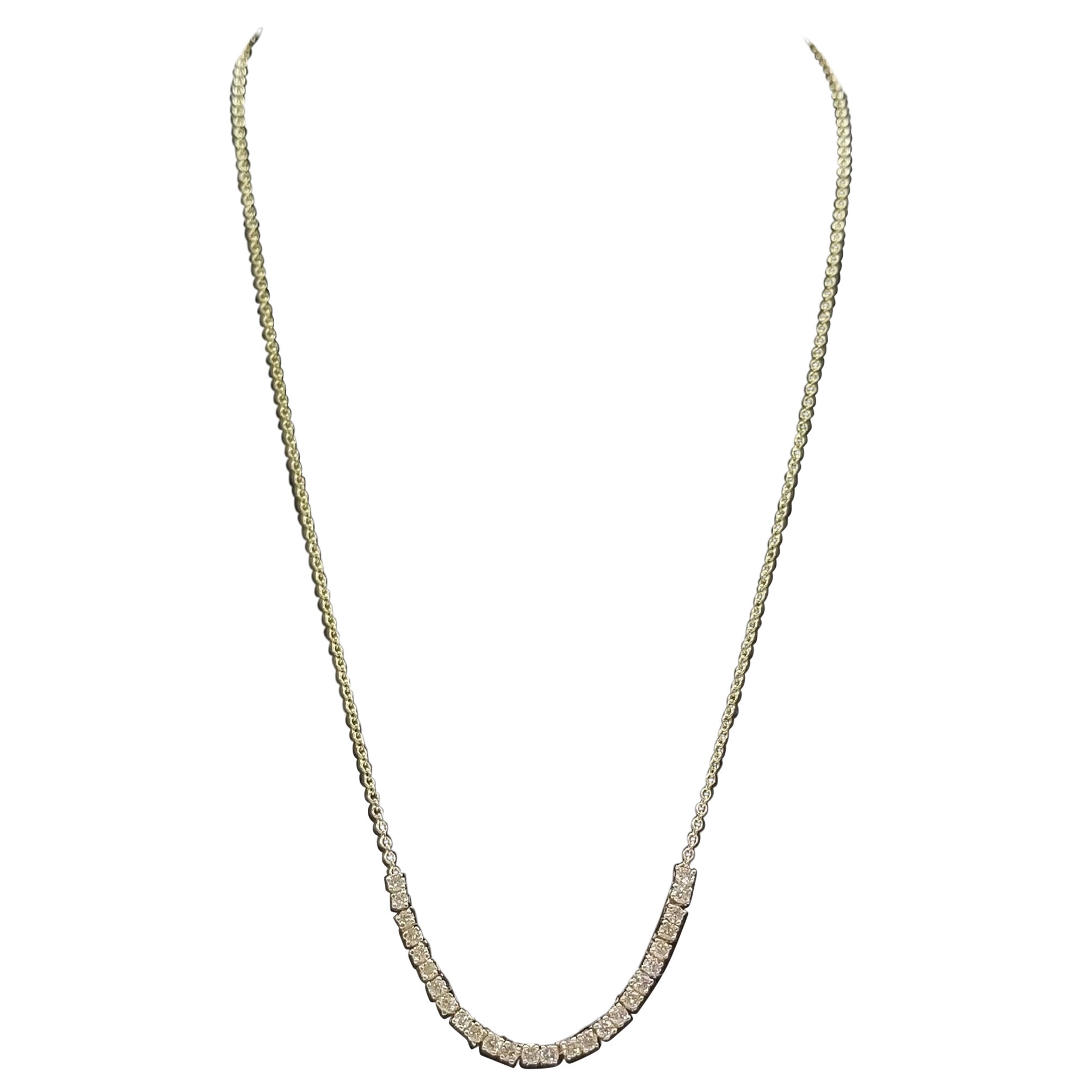 1.10 Carat Mini Diamond Necklace Chain 14 Karat Yellow Gold For Sale at ...