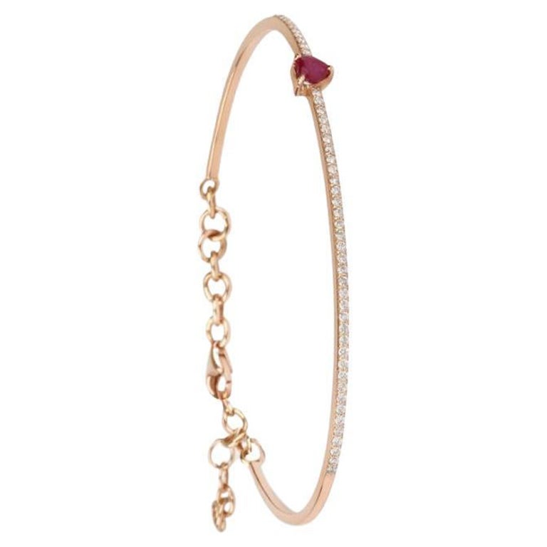 Heart Shape Ruby and Diamond Cuff Bracelet in 18K Rose Gold, Medium For ...