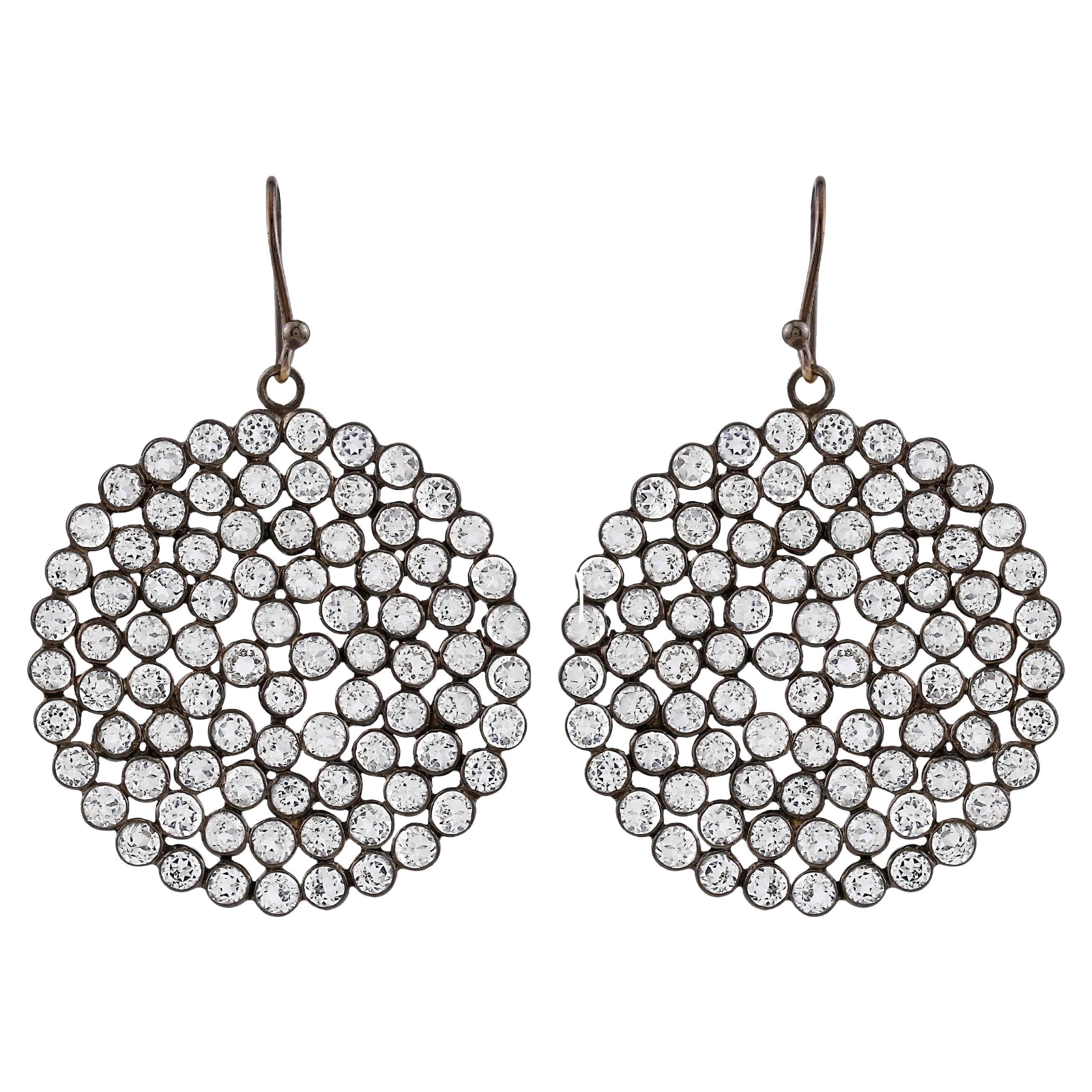Pair of Victorian French Pendeloque Sterling Silver Paste Long Dangle ...