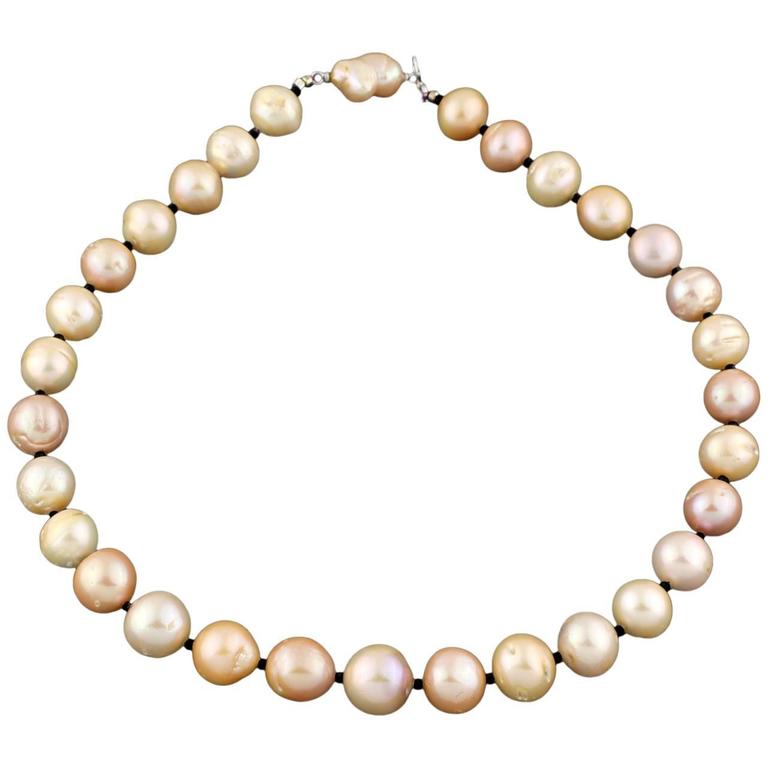 Tahitian Cultured Champagne Tone Pearl Necklace at 1stDibs