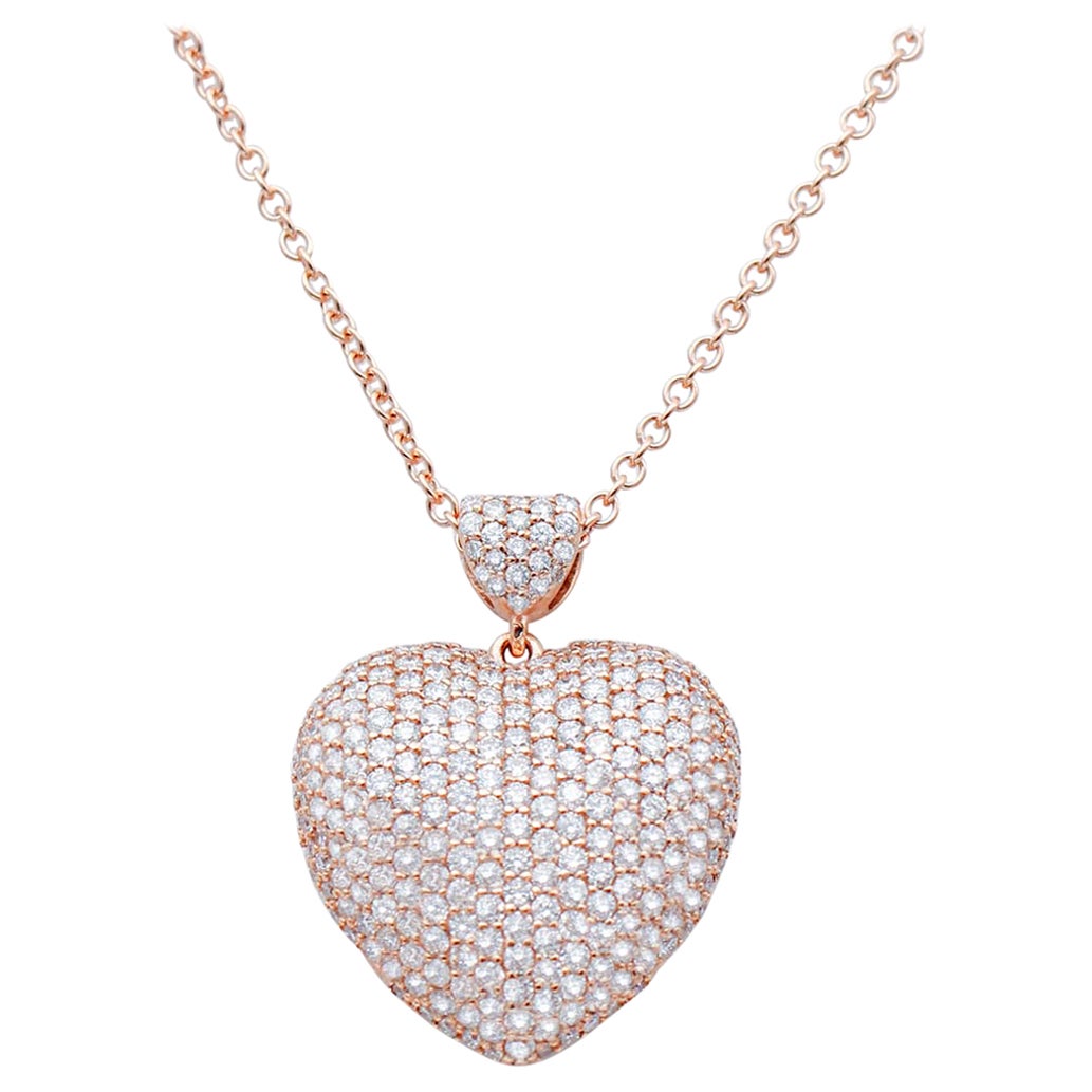 Diamonds, 18 Karat White Gold Heart Shape Pendant Necklace For Sale at ...