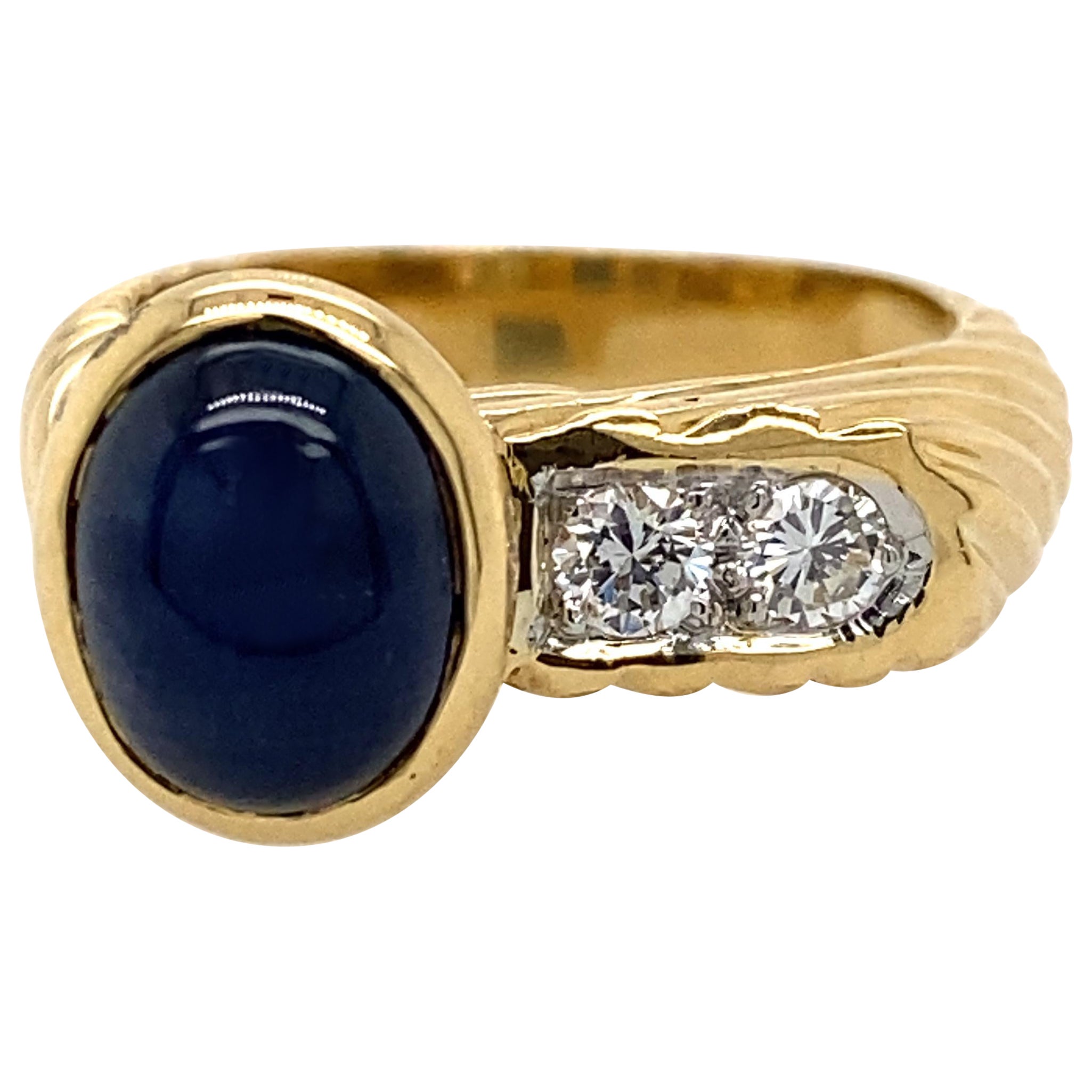 18 Karat Yellow Gold Diamond and Sapphire Star Bezel Gypsy Set Ring at ...