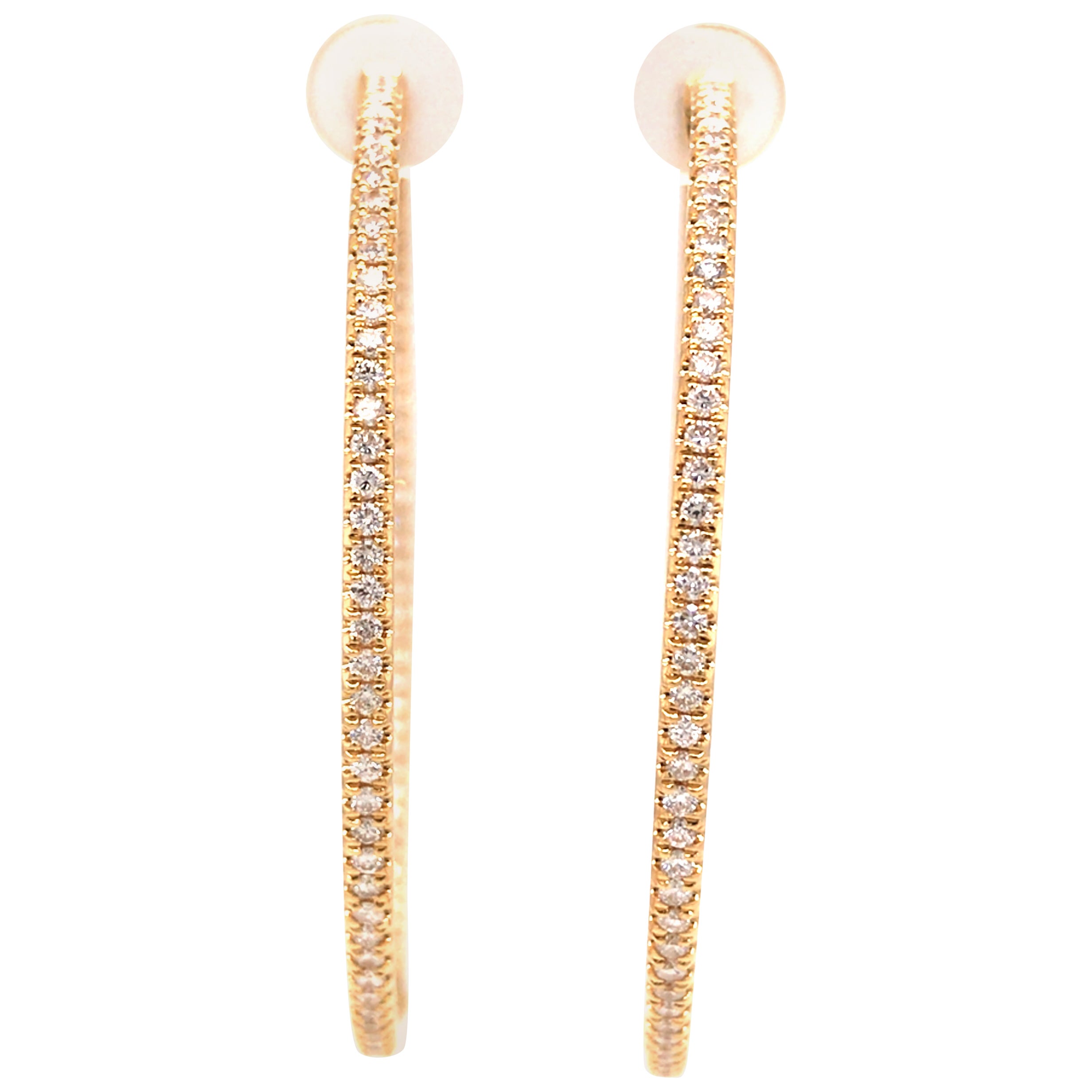 Diamond Hoop Earrings in 18K Yellow Gold For Sale at 1stDibs