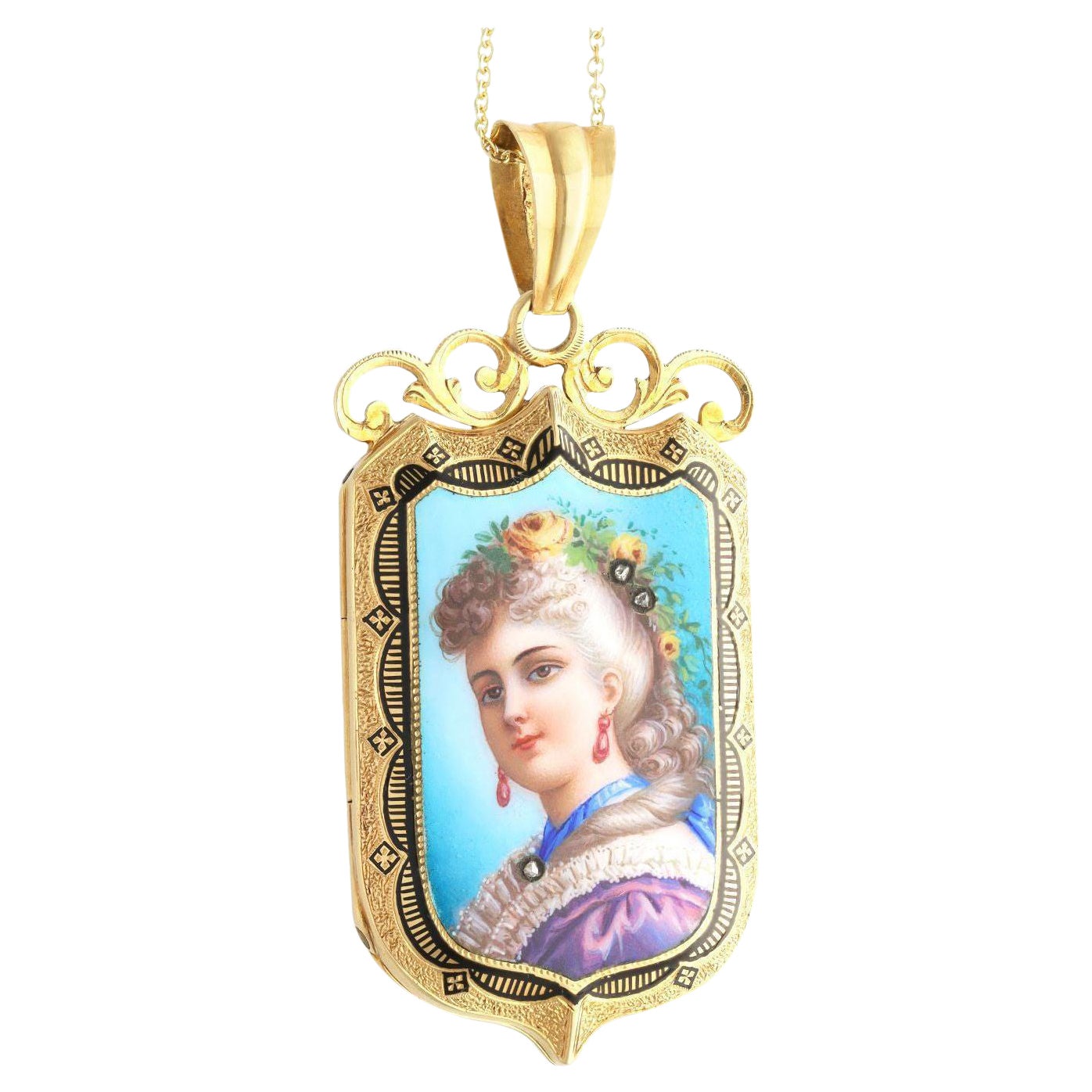 18K Yellow Gold Diamond and Ruby Cross Pendant Locket, circa 1860s at ...