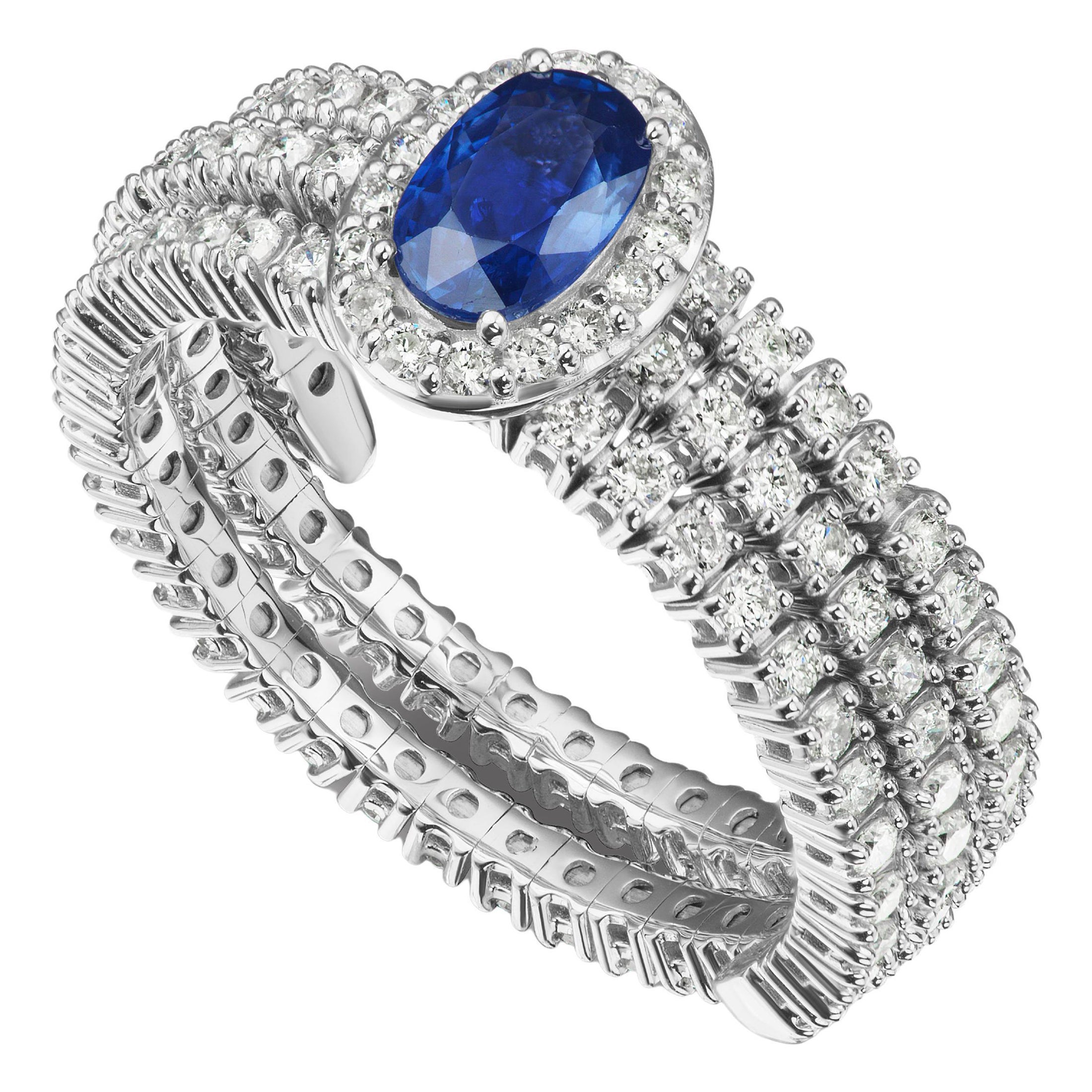 Blue Sapphire with Diamond Ring Set in 18 Karat Gold Settings For Sale ...