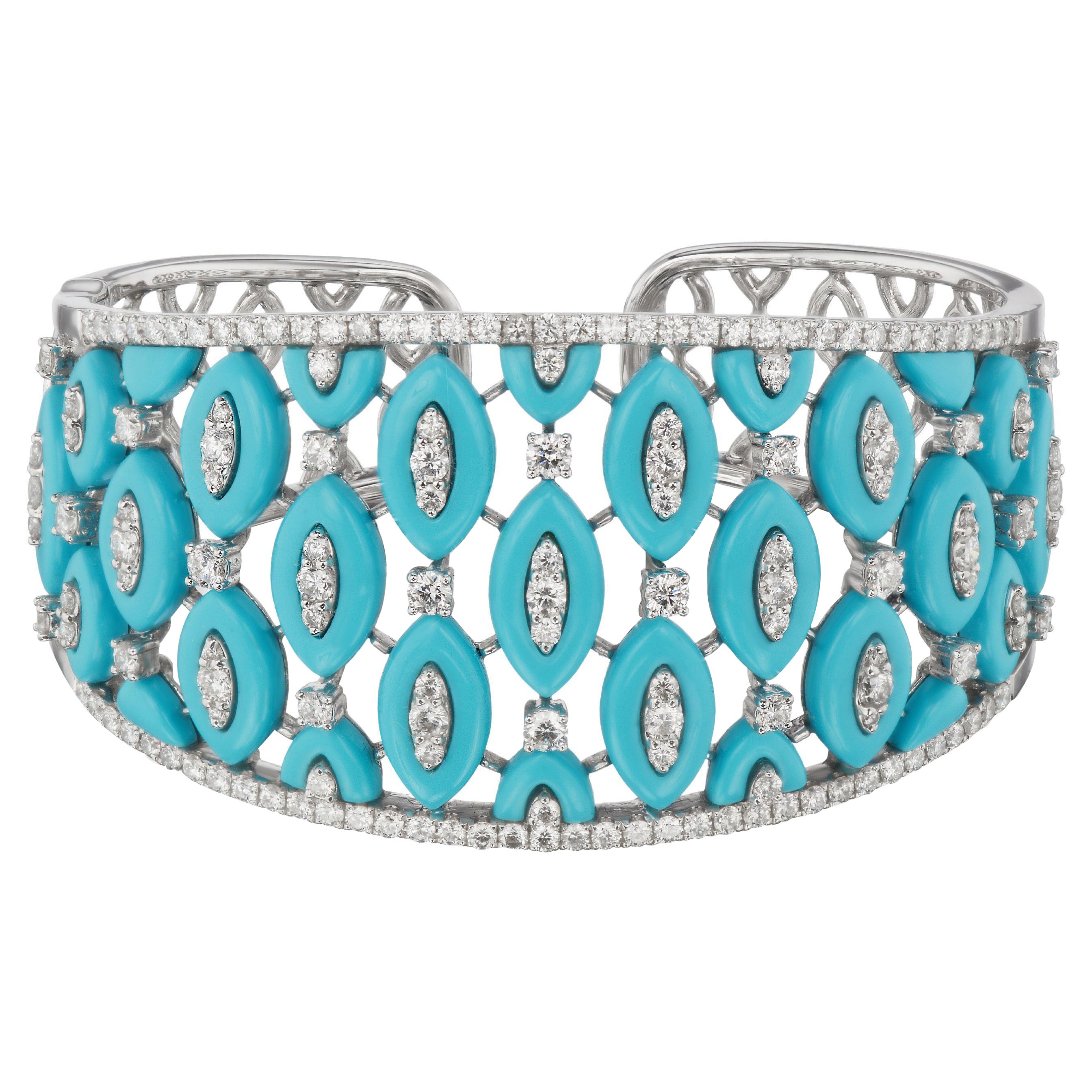 Hammered White Gold Cuff with Diamonds For Sale at 1stDibs